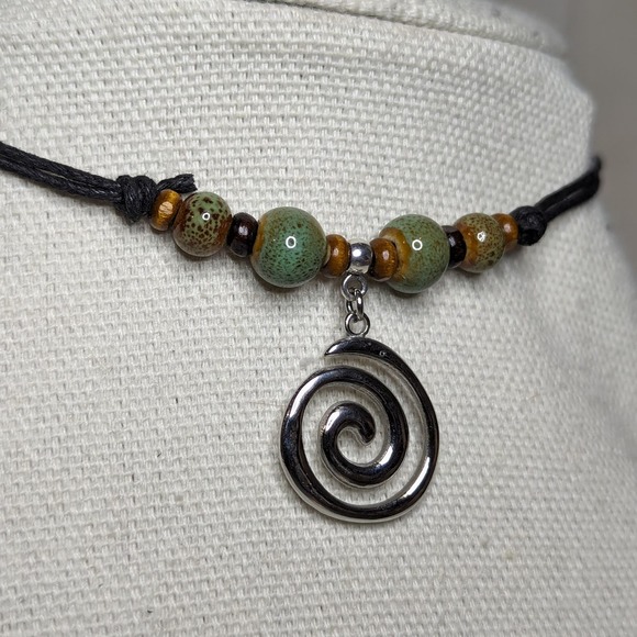 Handmade | Jewelry | Green Ceramic Beaded Silver Spiral Swirl Charm ...
